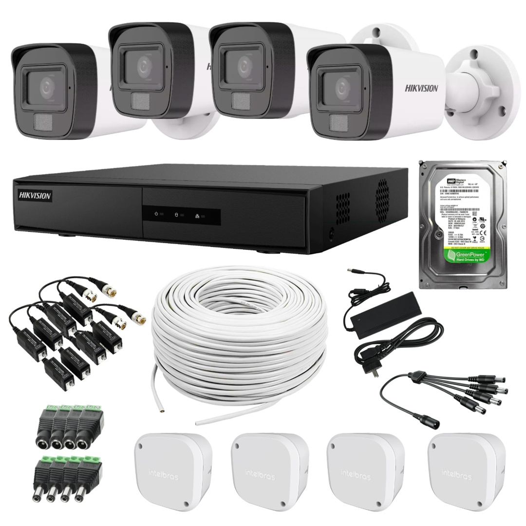 KIT 4 CÁMARAS Y DVR HIKVISION 2MP BULLET + DISCO CON MICRÓFONO ...